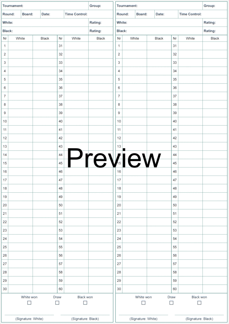 Free Chess Score Sheets – PDF & Online Customization