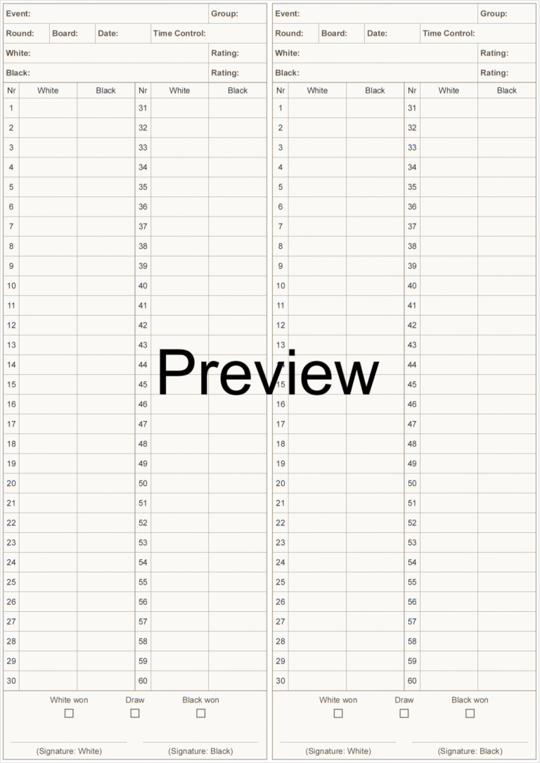 Free Chess Score Sheets – PDF & Online Customization