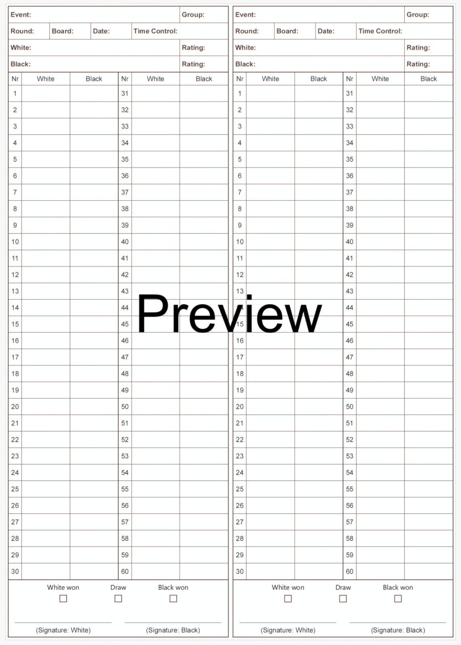 Free Chess Score Sheets – PDF & Online Customization