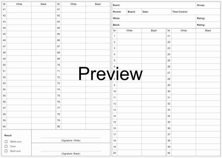 Free Chess Score Sheets – PDF & Online Customization