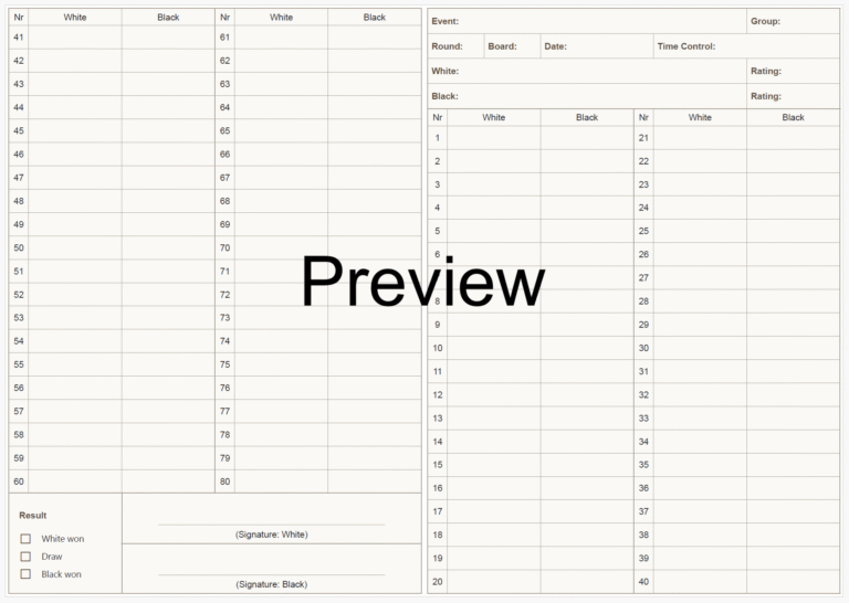 Free Chess Score Sheets – PDF & Online Customization