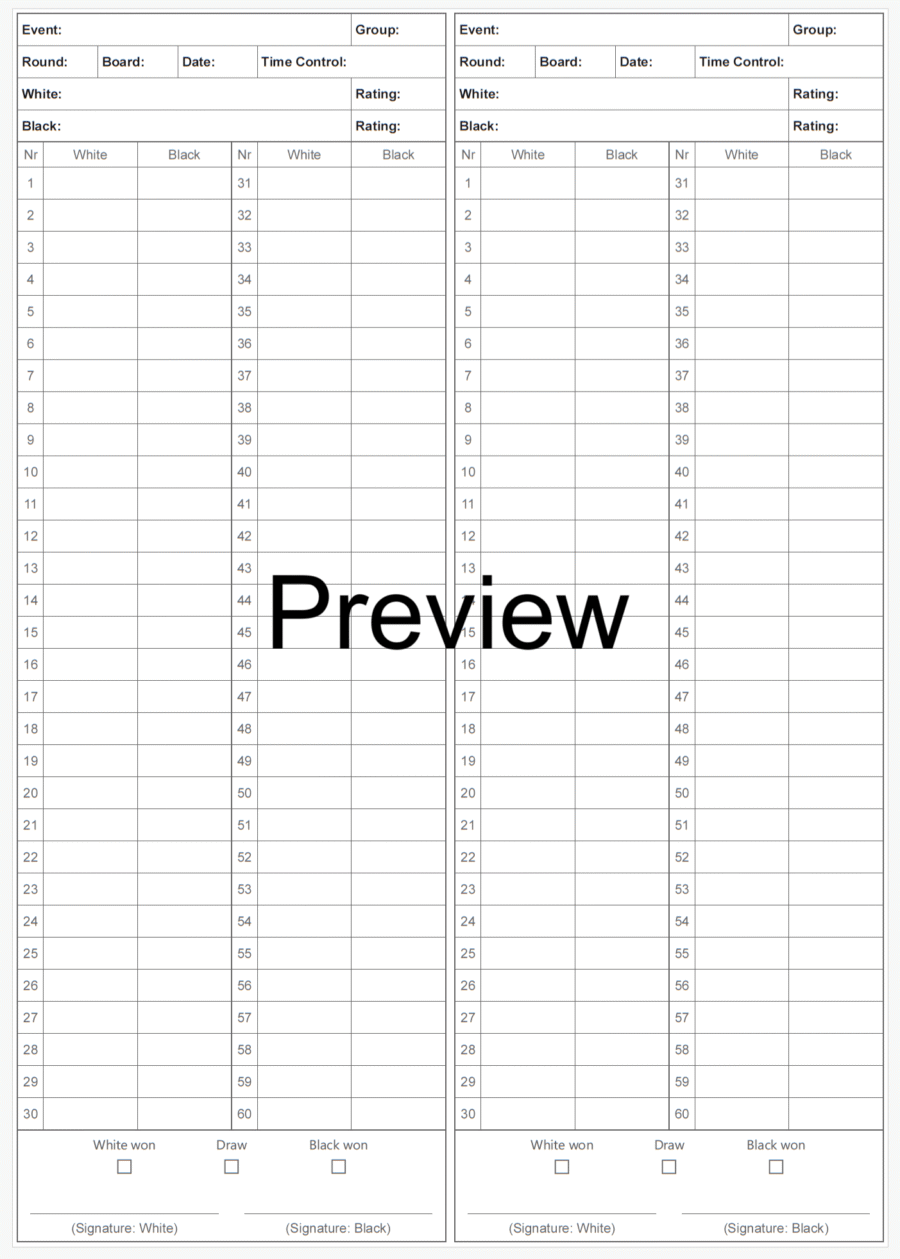 Free Chess Score Sheets – PDF & Online Customization